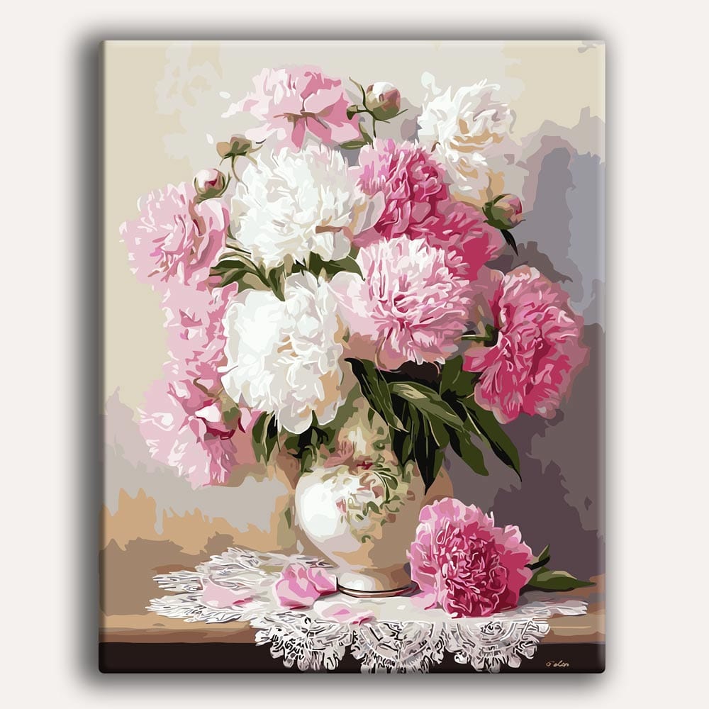 Vase med pioner - Mal etter tall-sett – Craft Hub Norway